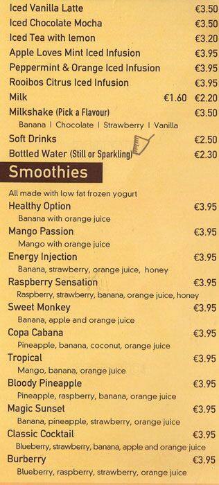 Menu at Lemon Jelly Cafe, Dublin