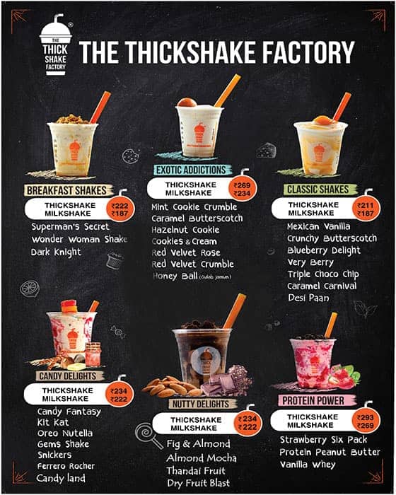 Menu at The Thick Shake Factory, Hyderabad, 3-6-561/1&2