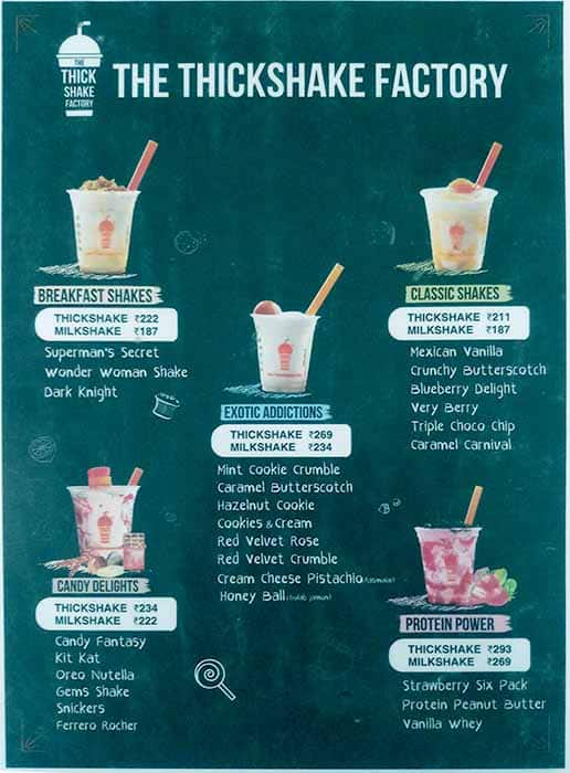 Menu at The Thickshake Factory, Hyderabad, Plot No 265