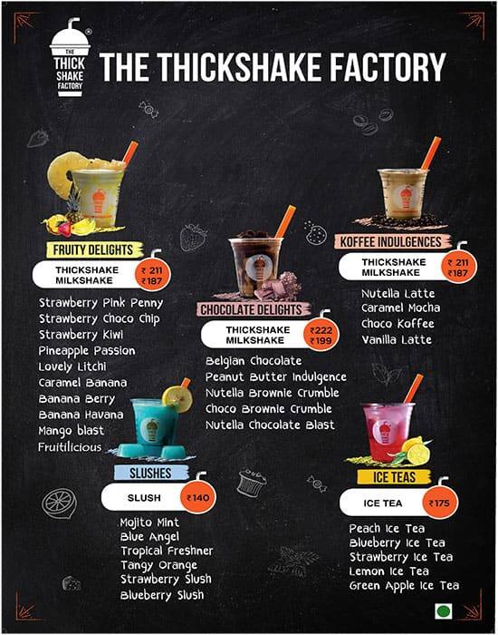 Menu at The ThickShake Factory, Hyderabad, 2-37/123/G/P