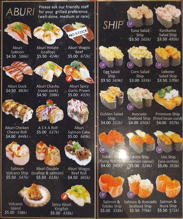 Menu at Sushi Train restaurant, Darlinghurst, Shop 22/63 Oxford St