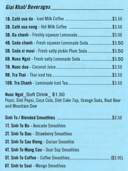 Menu at Phở Bothell restaurant, Bothell, Bothell Everett Hwy