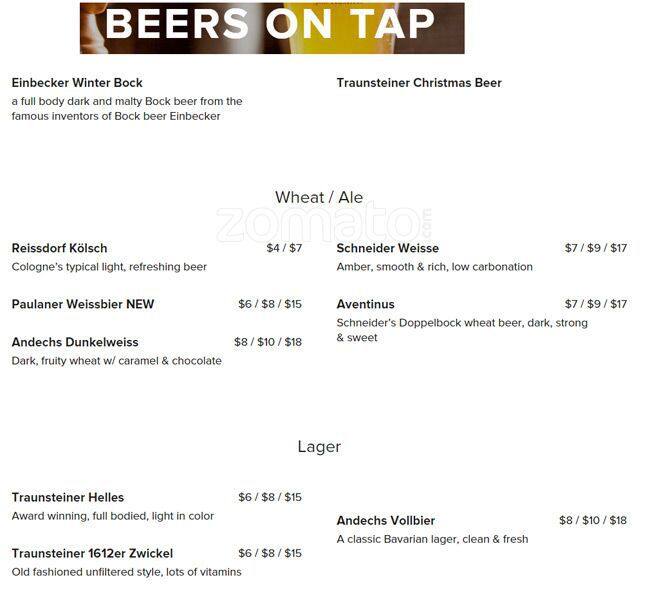 Menu at Zum Schneider NYC pub & bar, New York City