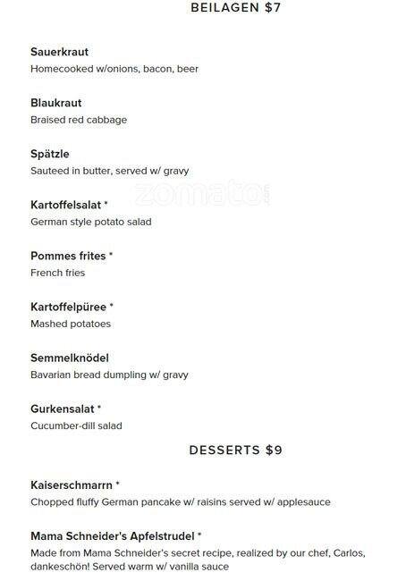 Menu at Zum Schneider NYC pub & bar, New York City