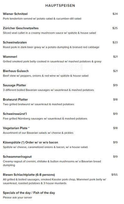 Menu at Zum Schneider NYC pub & bar, New York City