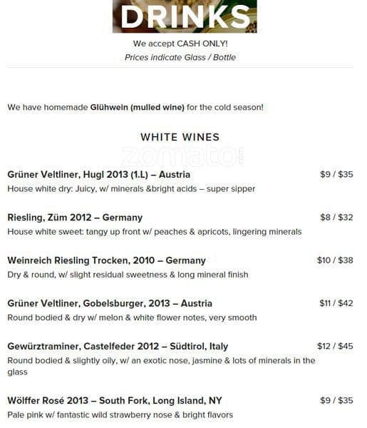 Menu at Zum Schneider NYC pub & bar, New York City