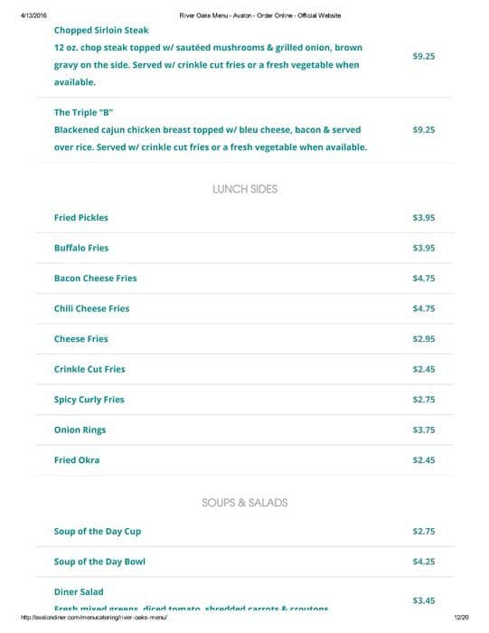 Menu at Avalon Diner cafe, Houston, Westheimer Rd