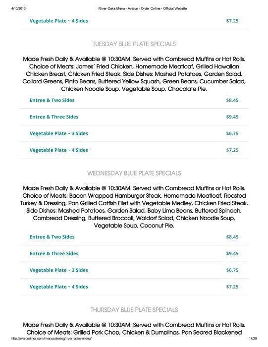 Menu at Avalon Diner cafe, Houston, Westheimer Rd