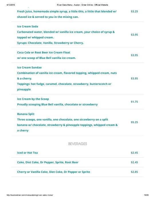 Menu at Avalon Diner cafe, Houston, Westheimer Rd