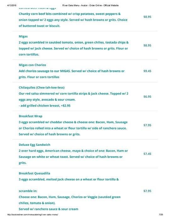 Menu at Avalon Diner cafe, Houston, Westheimer Rd