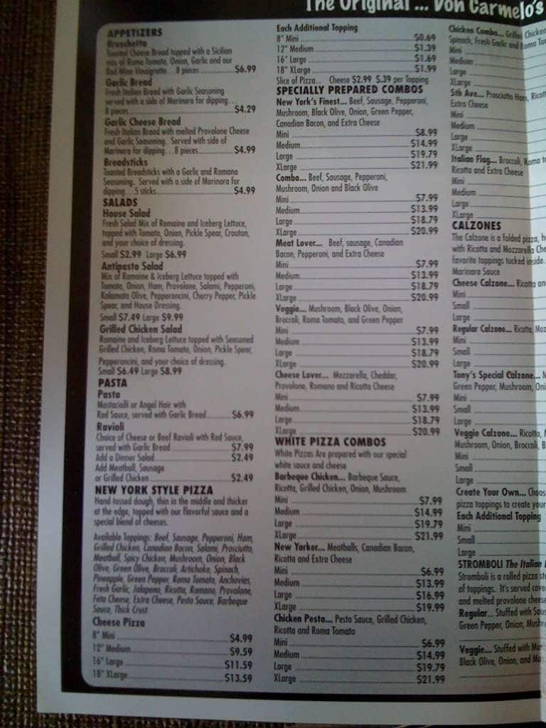 Menu at Don Carmelo's Pizzeria, Omaha, N 204th Ave