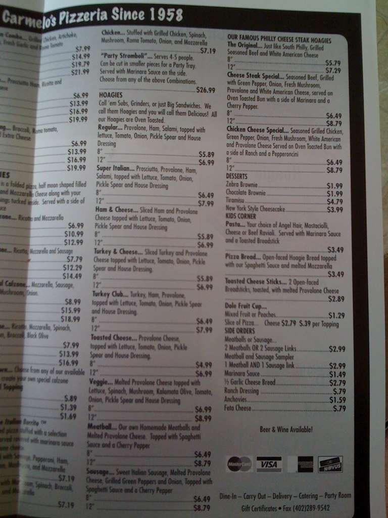 Menu at Don Carmelo's Pizzeria, Omaha, N 204th Ave