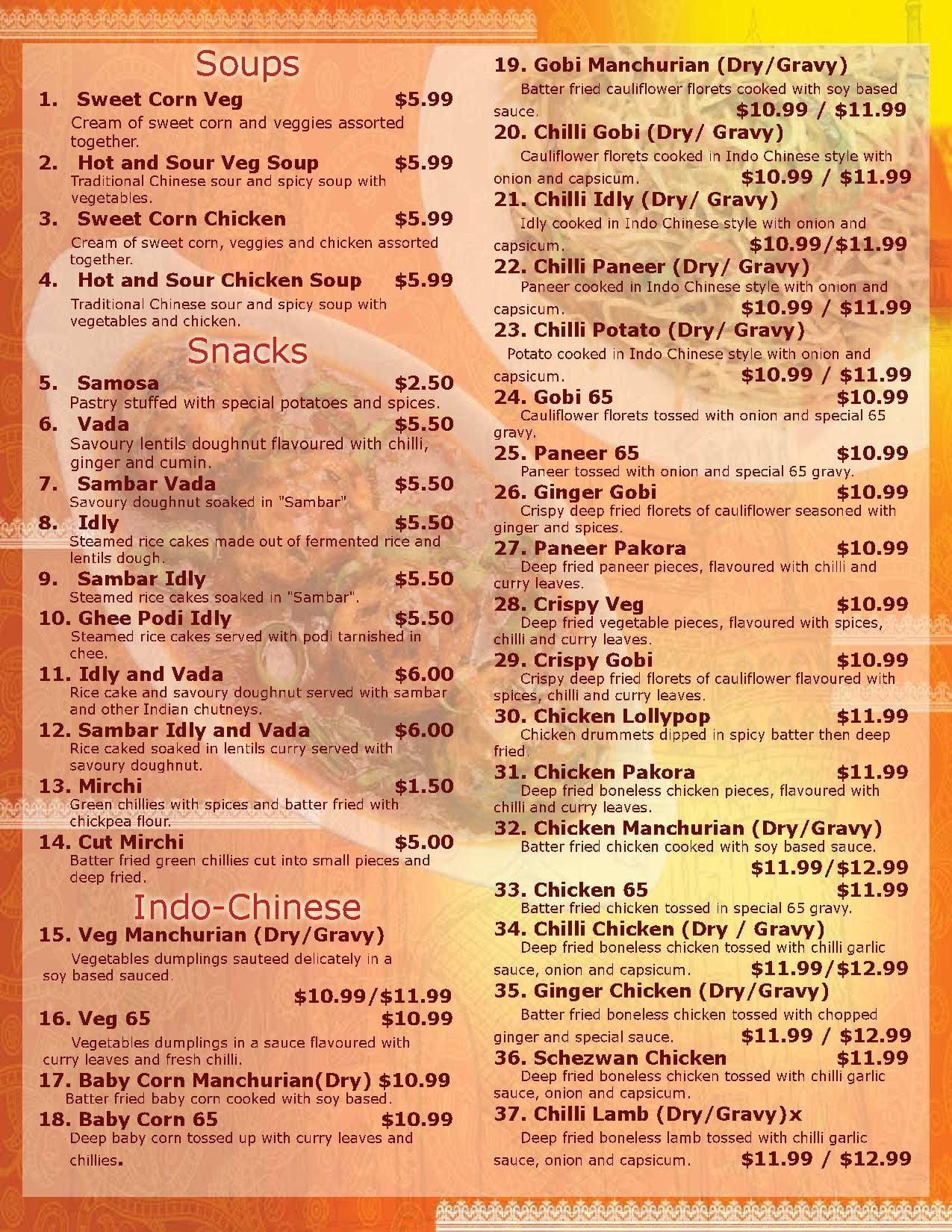 Menu at Amaravathi Indian Restaurant, Harris Park
