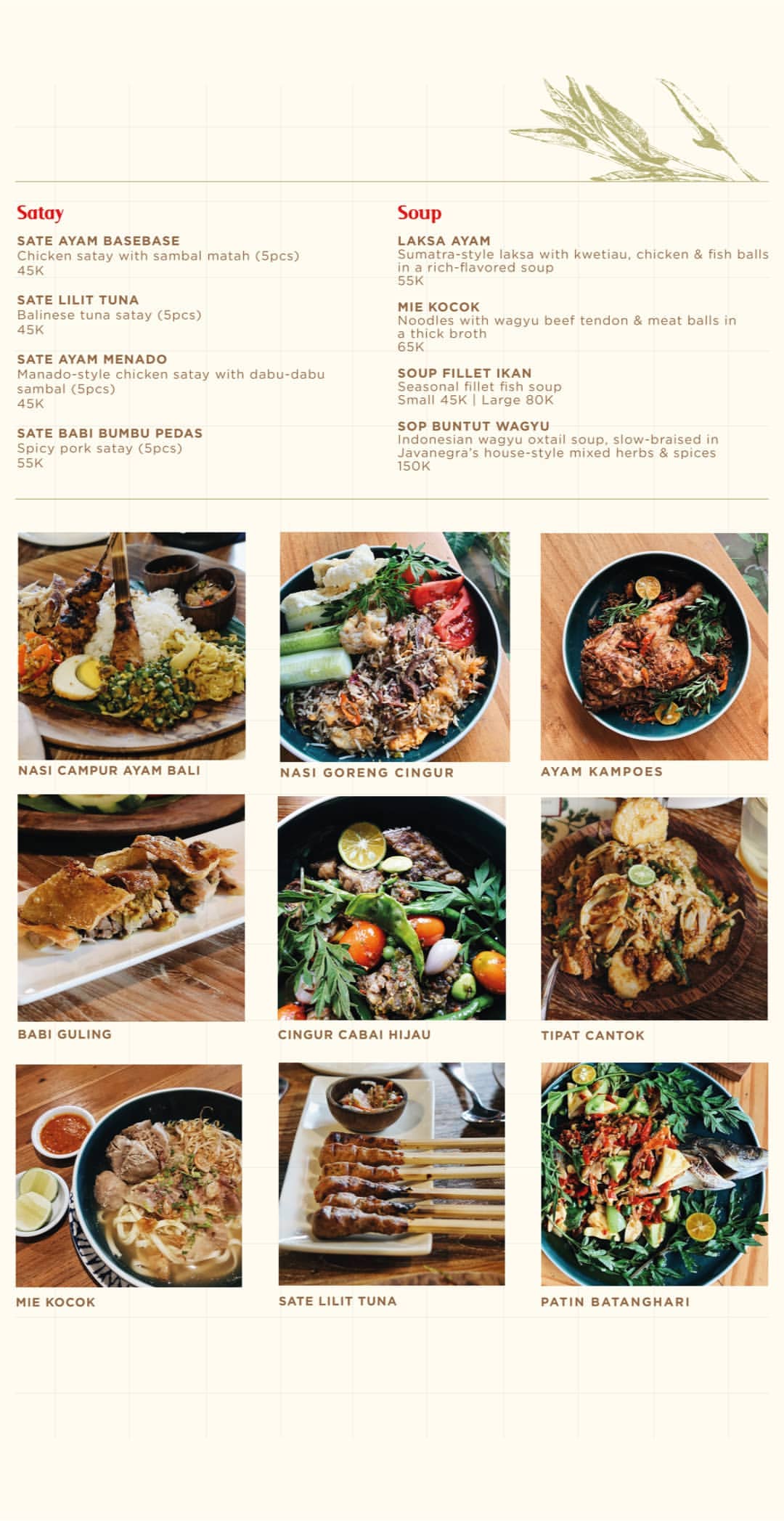 Menu at Base Base Samasta restaurant, Jimbaran