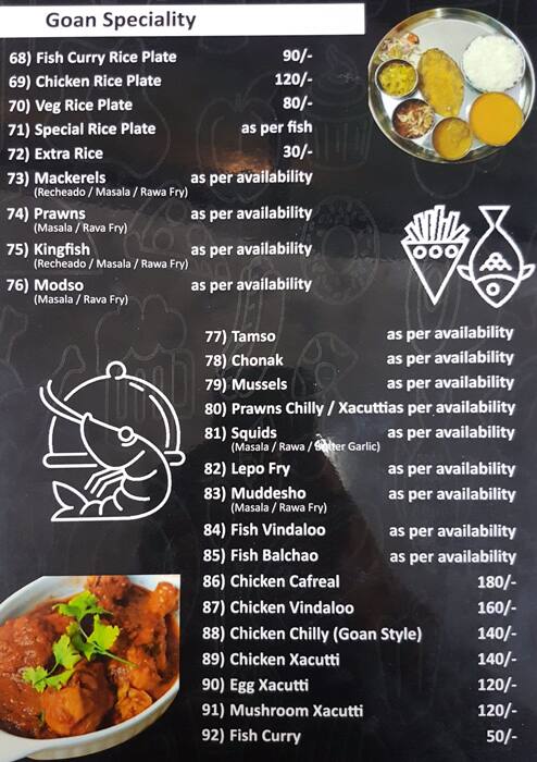 Menu at GOA CAFE RESTAURANT, Bambolim