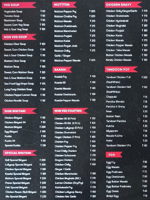 Menu of Chennai Rawther Restaurant, Guindy, Chennai