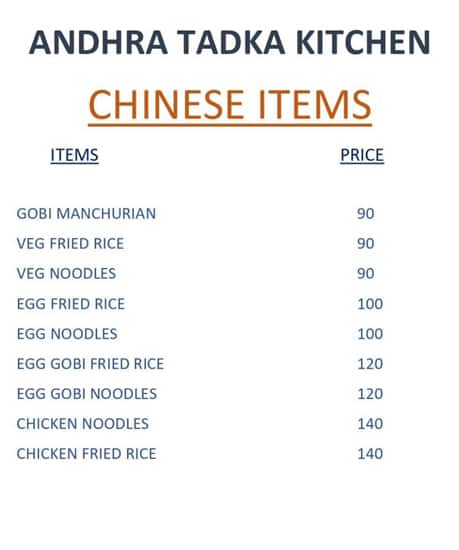 Menu of Andhra Tadka Kitchen, Kadubeesanahalli, Bangalore