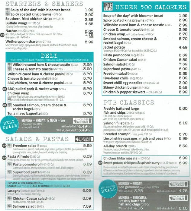 Menu at The Moon and Stars - JD Wetherspoon pub & bar, Romford