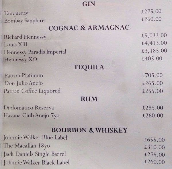 Menu at No.41 club, London, Kensington Close Hotel