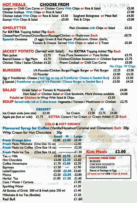 Menu at 222 Cafe, Harrow