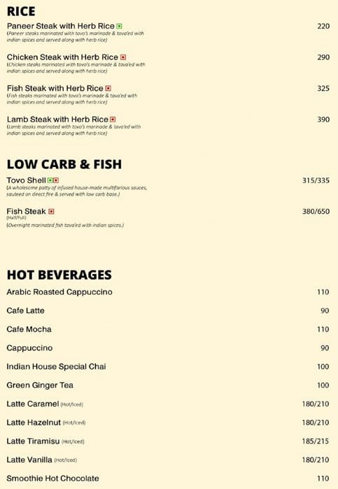 Menu at Tovo Canteen, Chennai, Block AF
