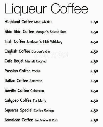 Menu at Bar Square, Glasgow