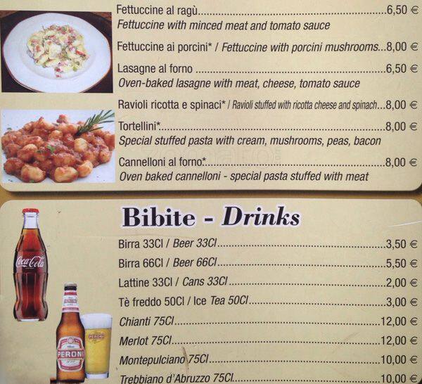 Menu at NON SOLO PIZZA restaurant, Rome, Via Candia