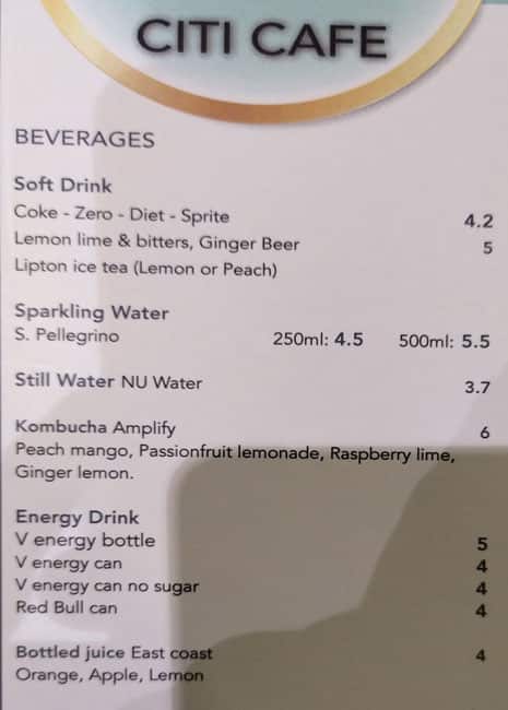 Menu at Citi Cafe, Sydney, 275 Pitt St