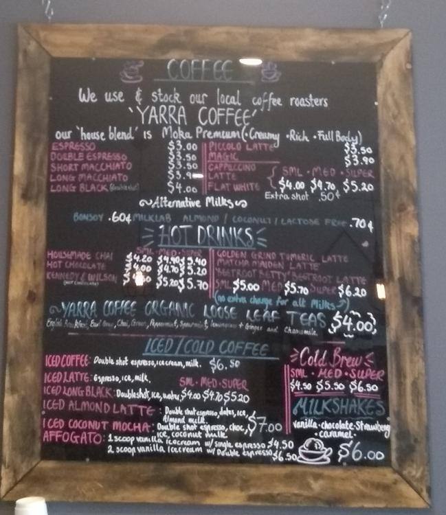 Menu at Your Local Roaster cafe, Lilydale