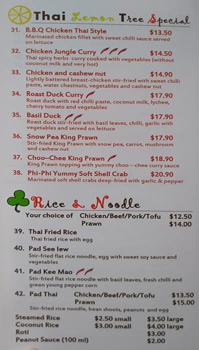 Menu at Thai Lemon Tree restaurant, Croydon