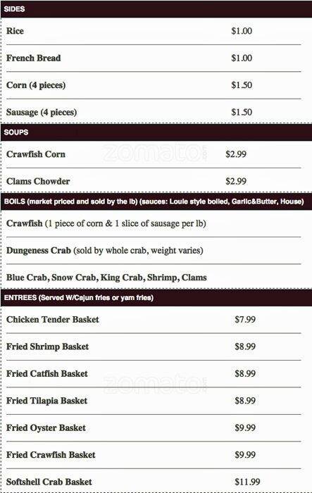 Menu at Crawfish House pub & bar, Seattle