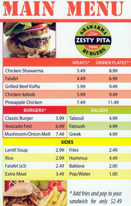 Menu at Zesty - Shawarma & Halal Grill restaurant, Burlington, New St