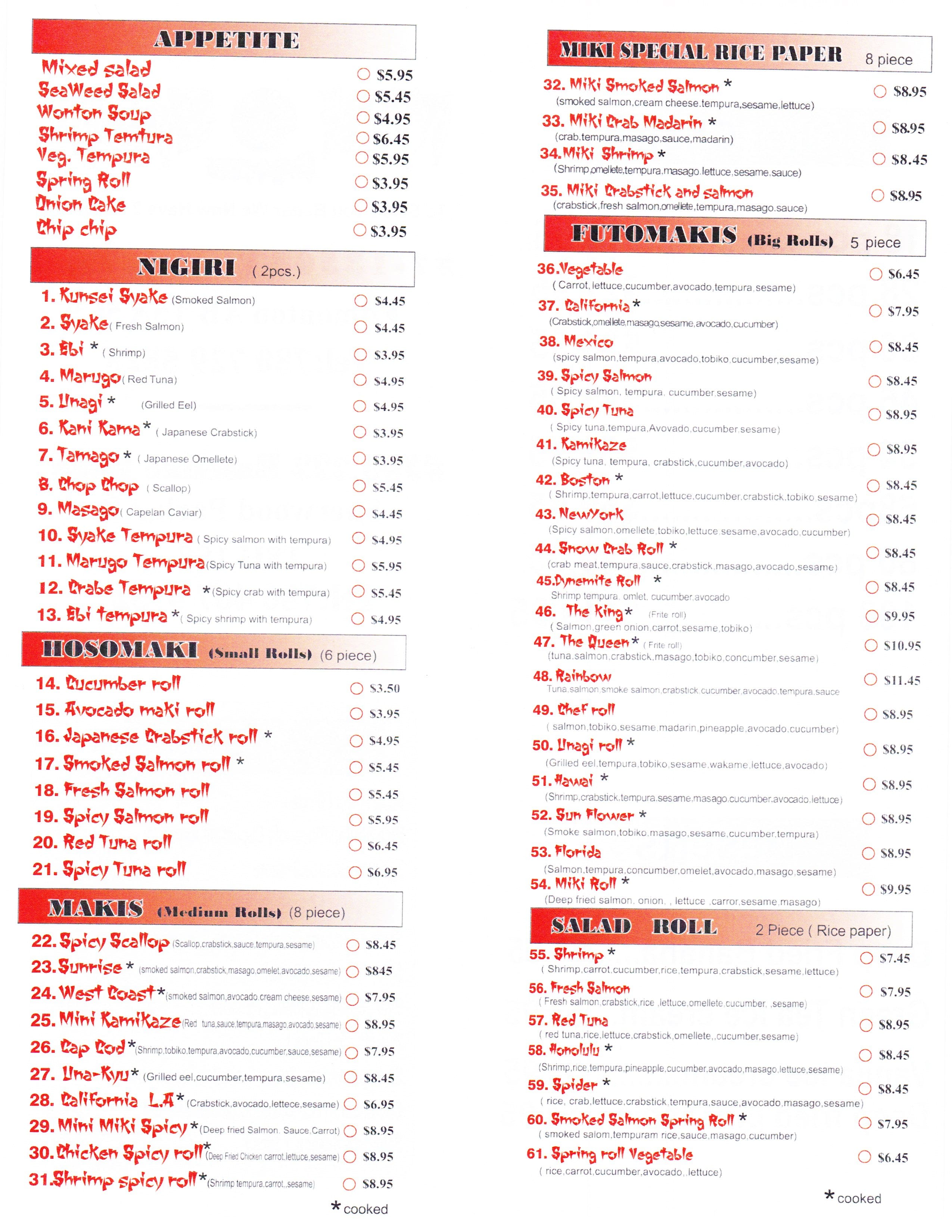 Carta del restaurante Miki Sushi Express, Sherwood Park, 222 Baseline Rd #390