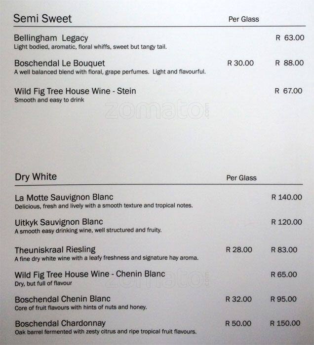 Menu at The Wild Fig Tree Restaurant, Sabie