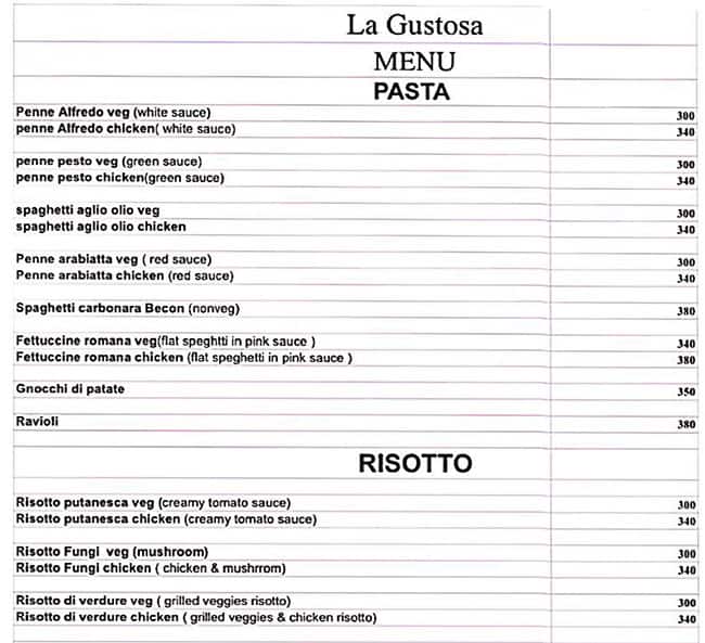 Menu of La Gustosa, Kothrud, Pune
