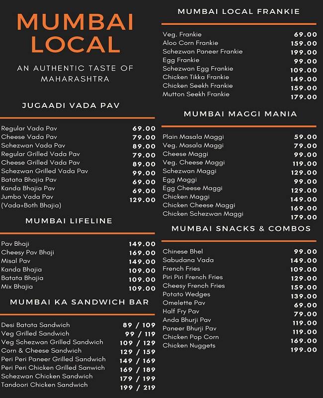 Menu of Mumbai Local, Sector 83, Gurgaon