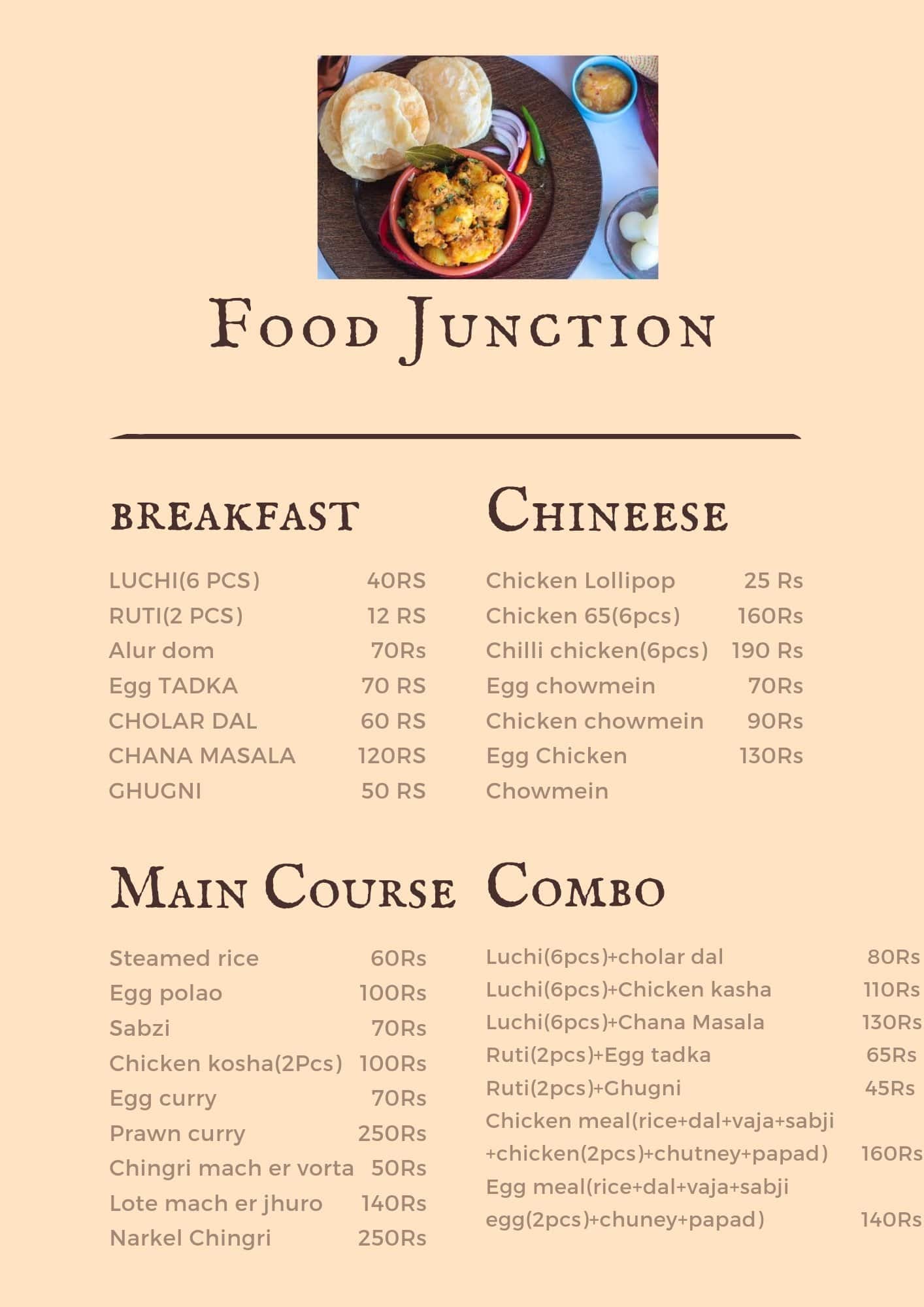 Menu of Food Junction, Sodepur, Kolkata