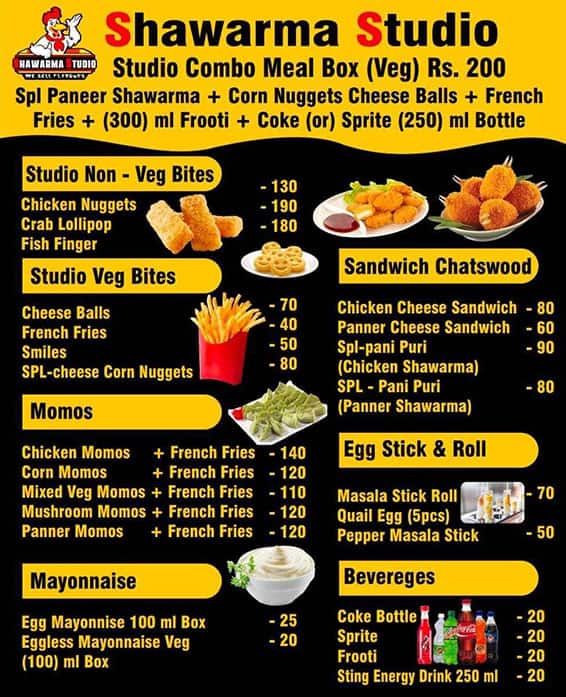 Menu of Shawarma Studio, Perambur, Chennai