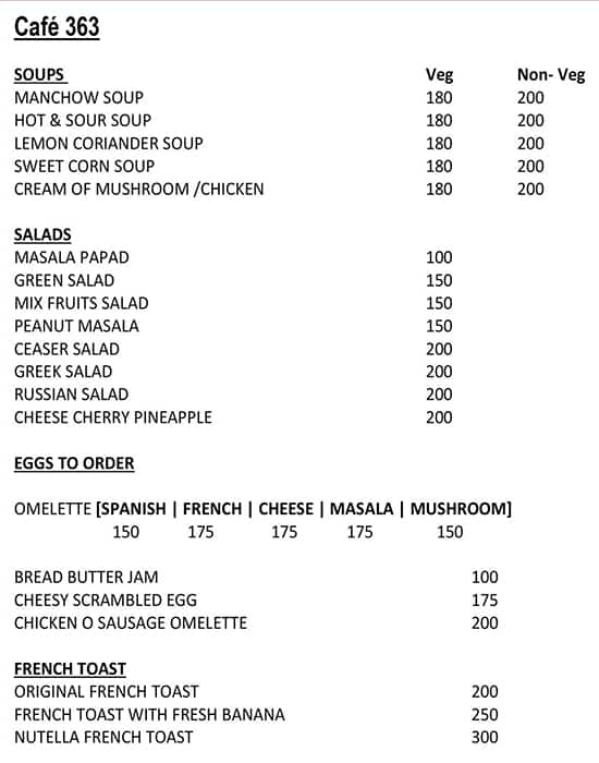 Menu of Cafe 363, Rajajinagar, Bangalore