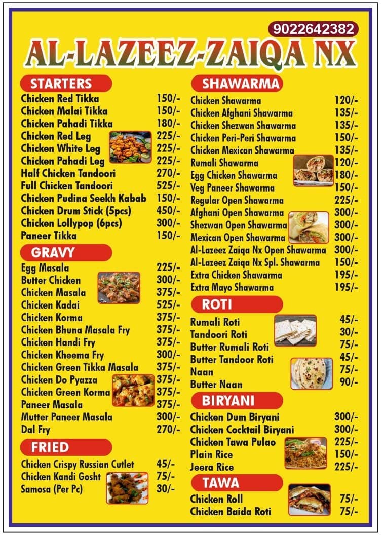 Menu of Al Lazeez Zaiqa NX, Virar, Mumbai