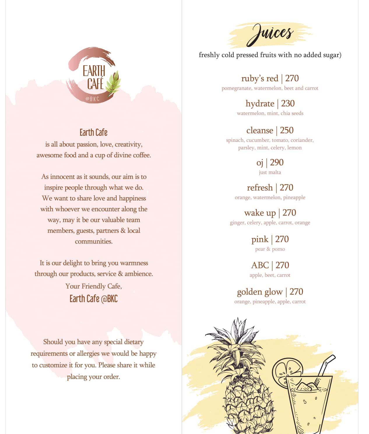 Menu of Earth Cafe @ BKC, Bandra Kurla Complex, Mumbai