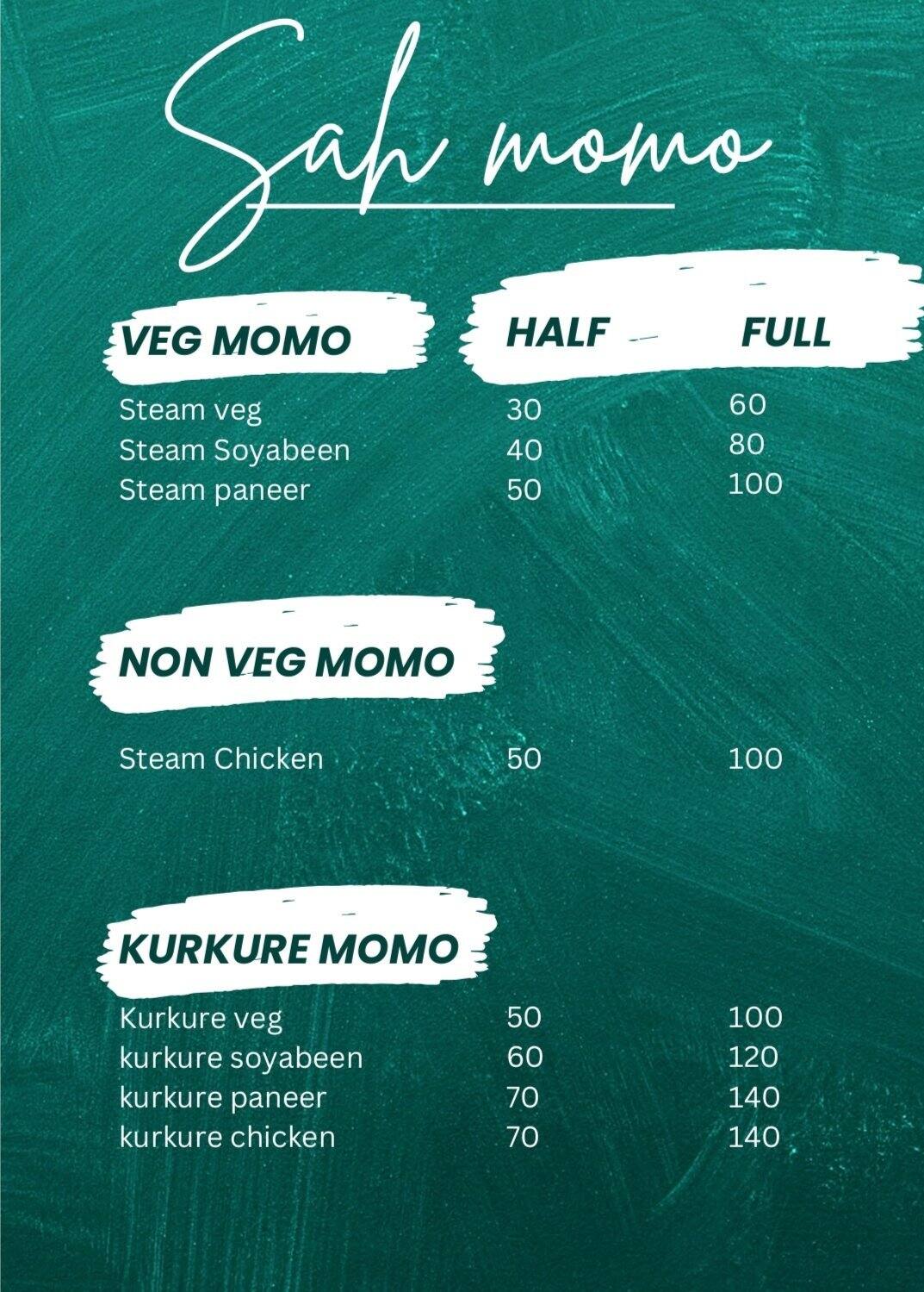 Menu of Sah Momo, Sector 14, Dwarka, New Delhi