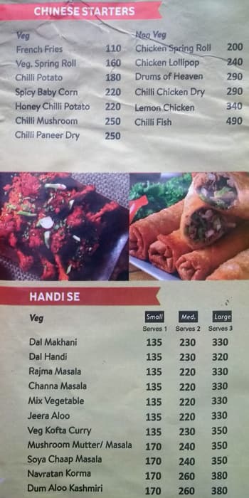 Menu of Handi X-Press, DLF Phase 3, Gurgaon