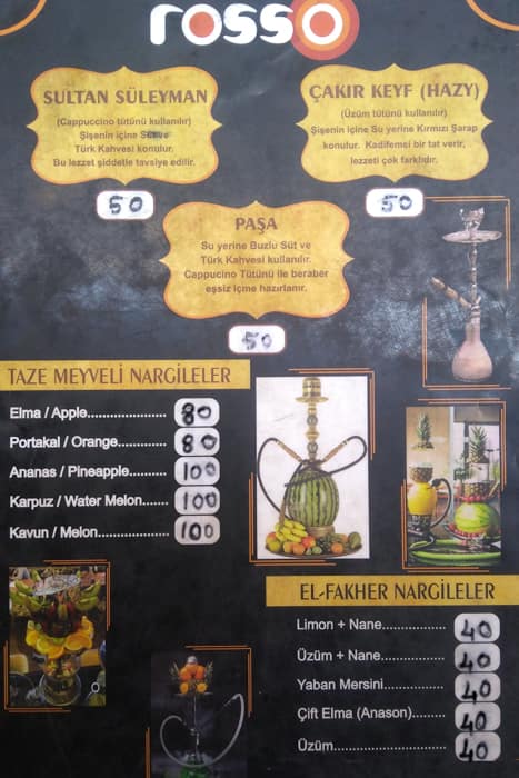 Menu at Rosso Cafe & Karaoke Bar, Istanbul