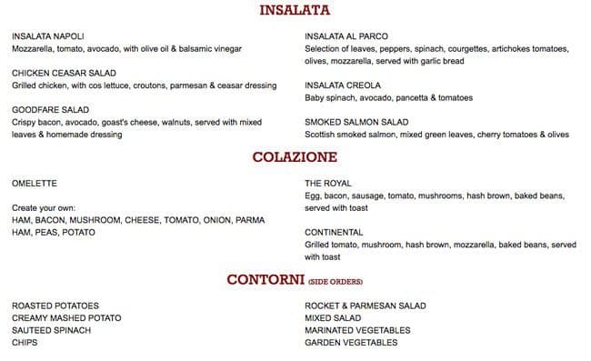 Menu at Al Parco pizzeria, London, 28 Parkway