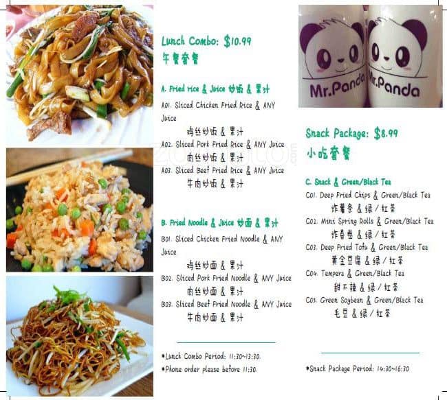 Menu at Mr. Panda cafe, Hamilton