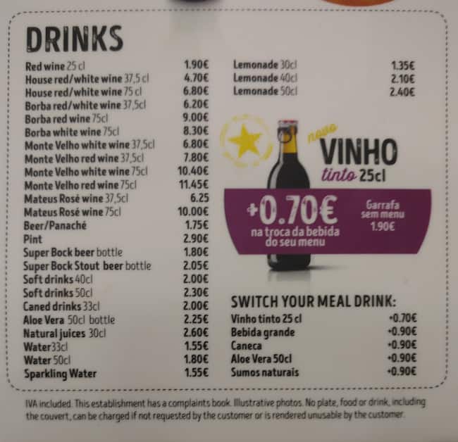 Menu at Joshua's Shoarma restaurant, Seixal, Lj 1021.