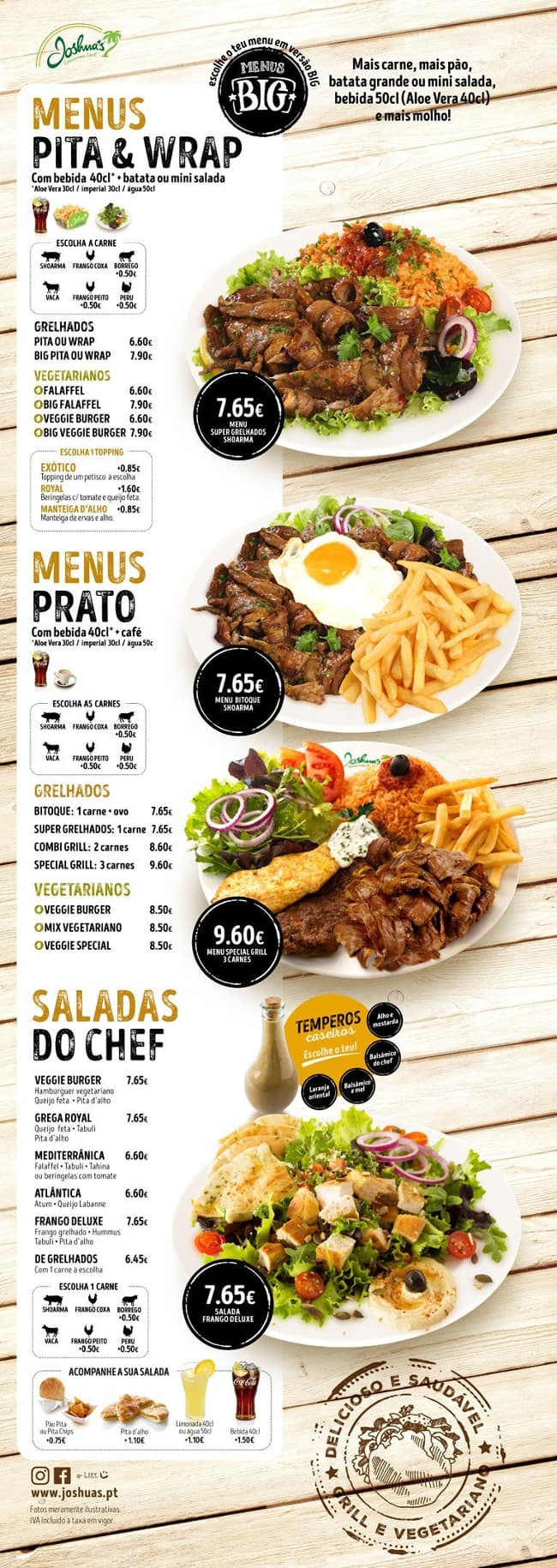 Menu at Joshua's Shoarma restaurant, Seixal, Lj 1021.