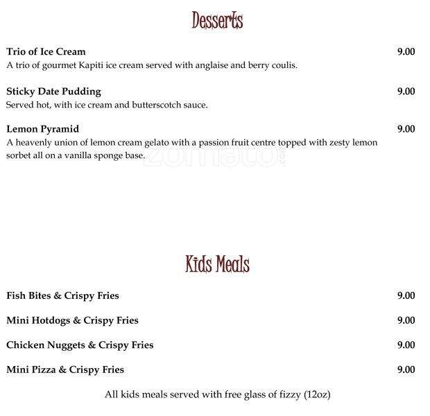 Menu at The Fitz 2 Sports Bar, Christchurch