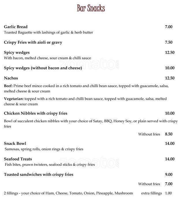 Menu at The Fitz 2 Sports Bar, Christchurch